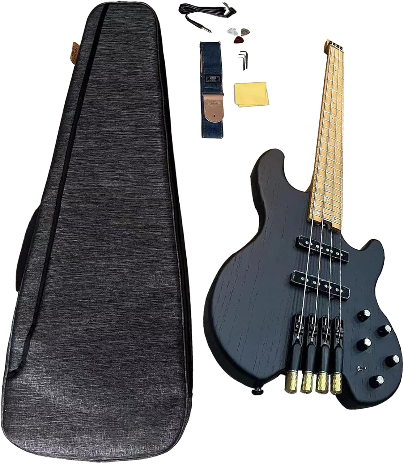 Amazon.com: 4 String Headless Bass Guitar with ASH Body and Roasted ...