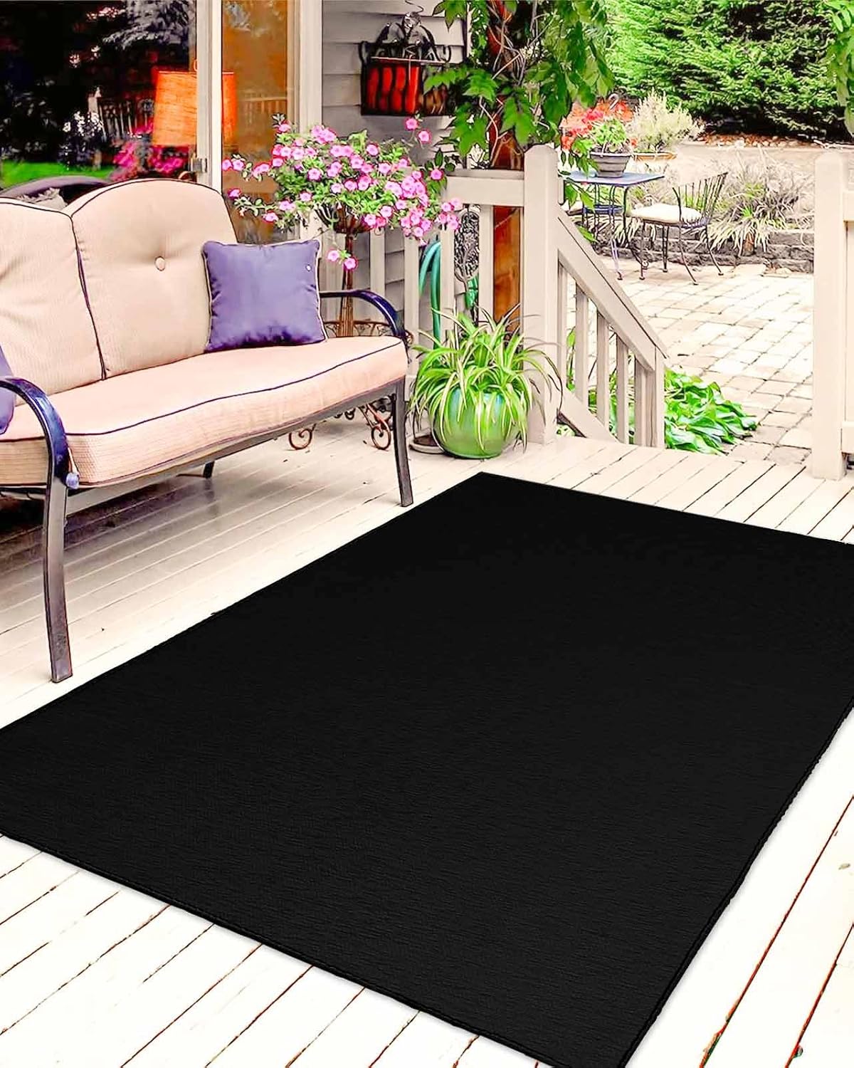 Amazon.com: Black Outdoor Rug for Patio/Deck/Porch, Non-Slip Large Area ...