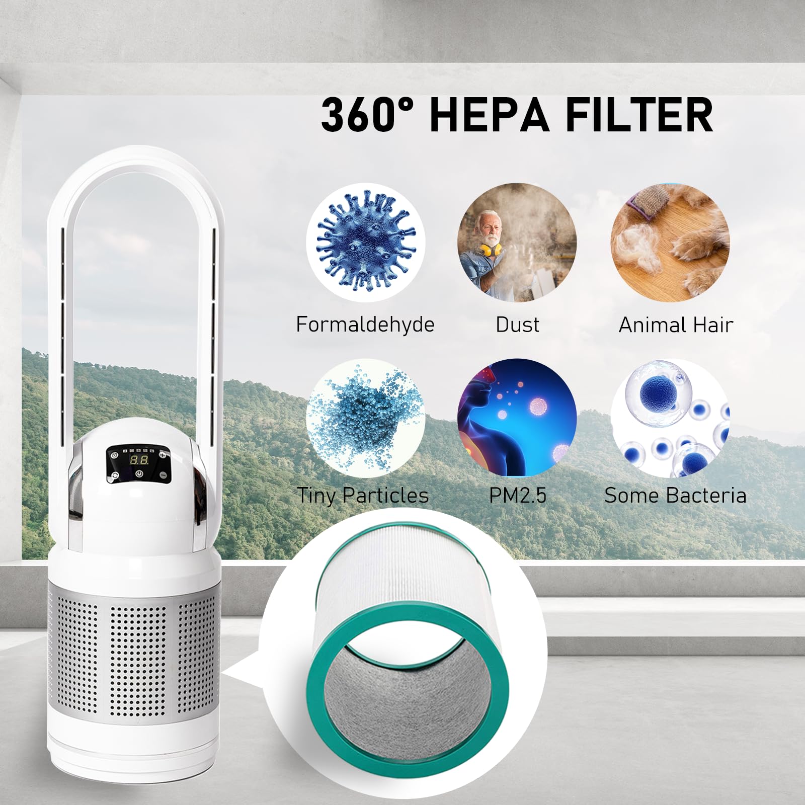 Standing Fan Bladeless Tower Heater & Fan Combo - 1400W Heater + 40W ...