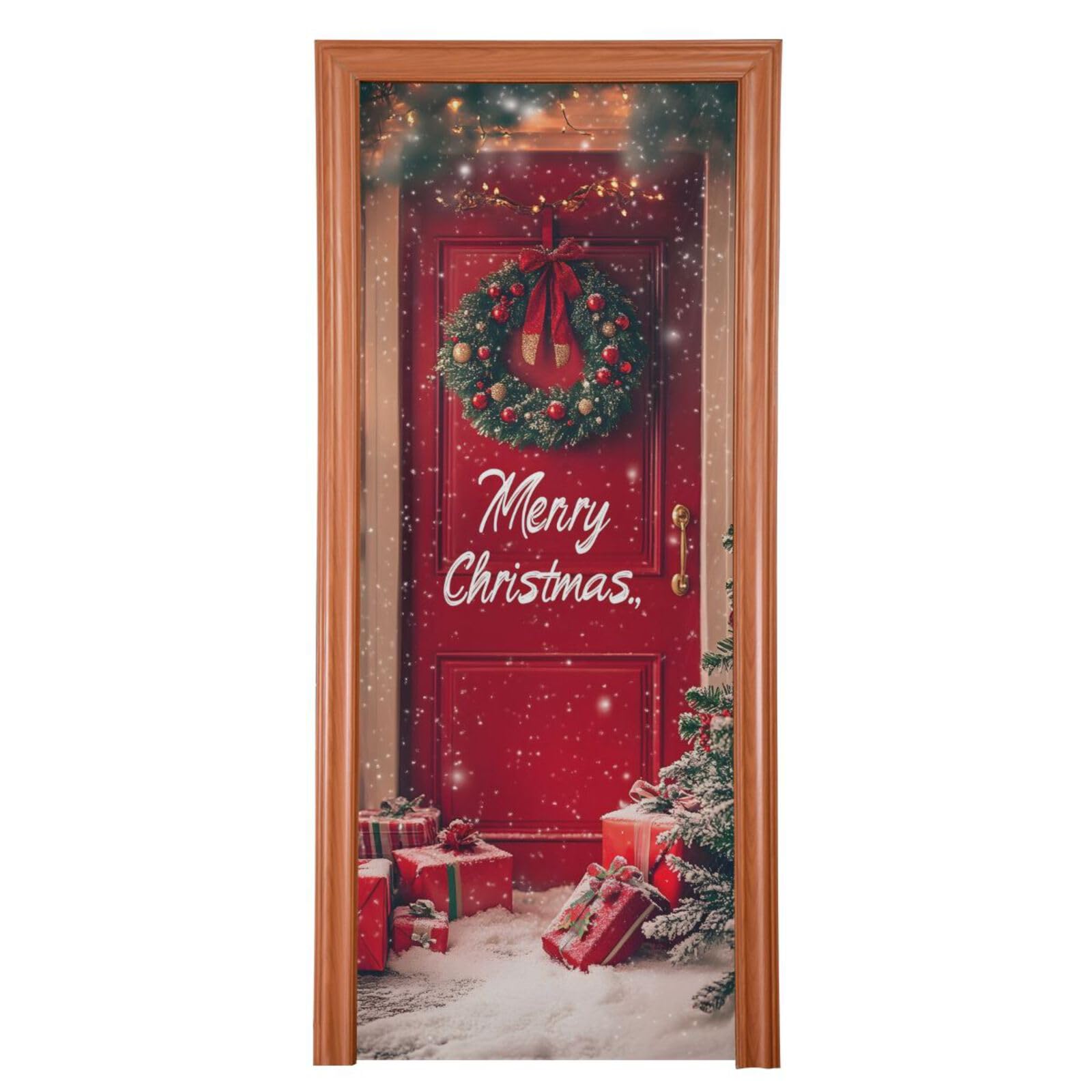 Amazon.com : Qilmy Christmas Red Door with Snowflakes Door Cover ...