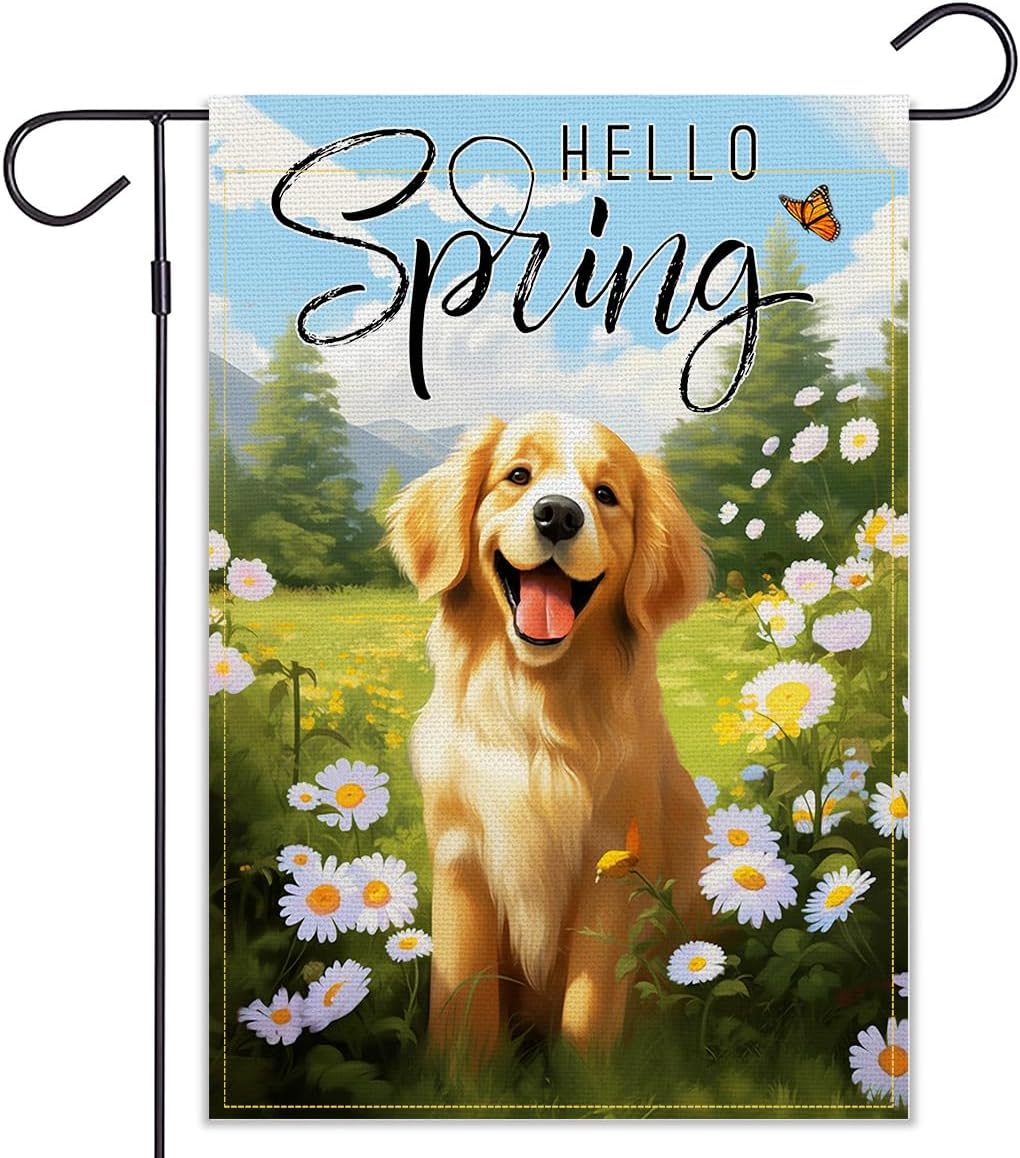 Amazon.com : Balgardekor Hello Spring Golden Retriever Garden Flag ...