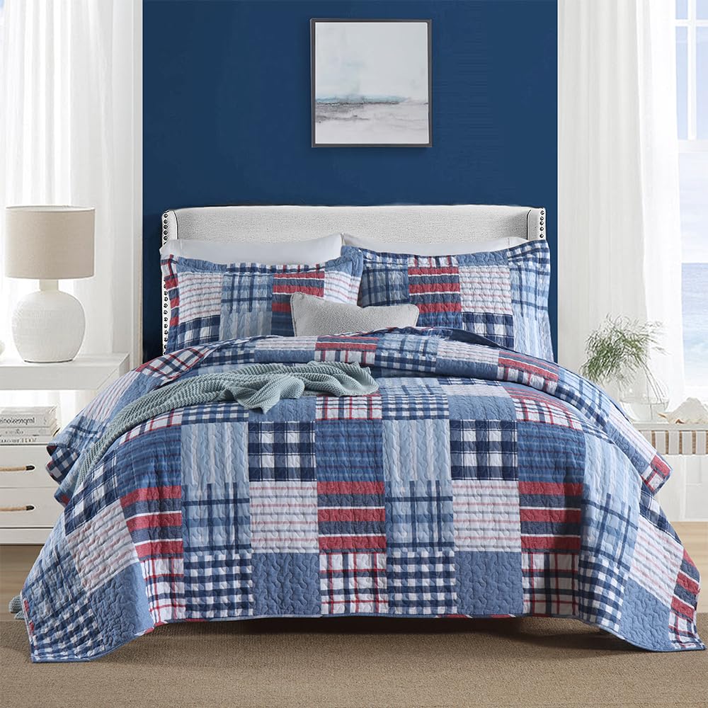 VISIMISI Cotton Bedding Quilt Sets Reversible Real Patchwork Coverlet ...
