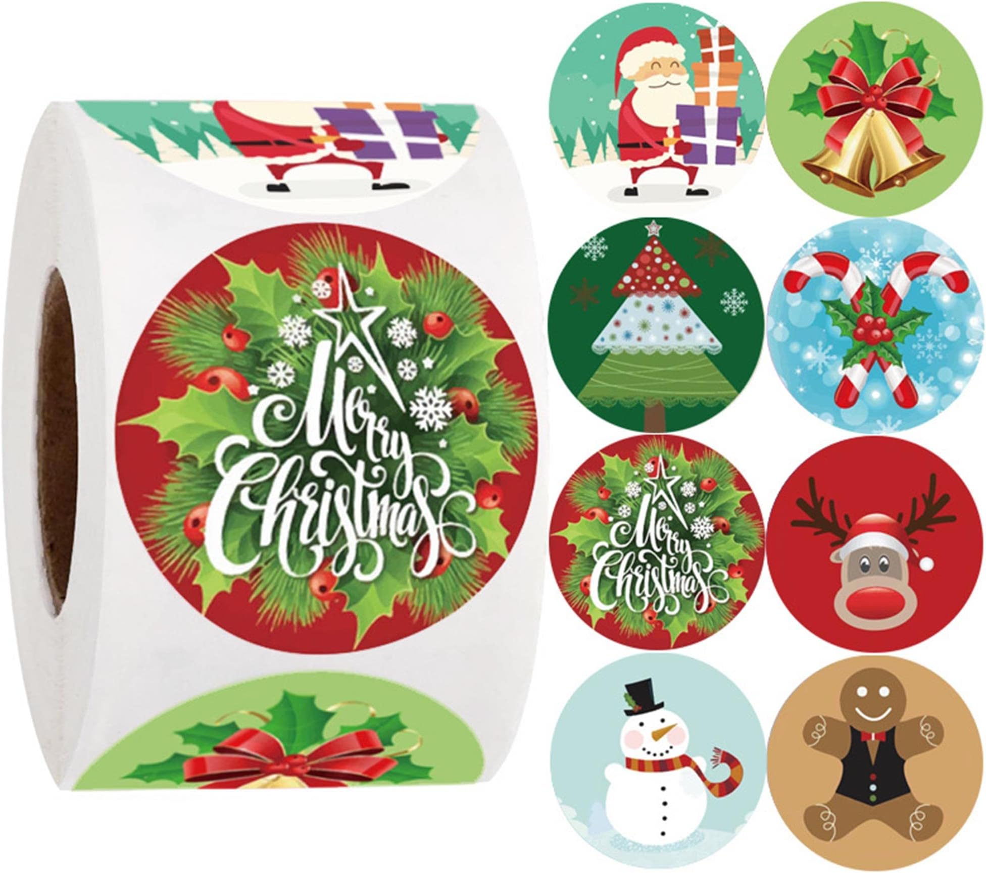 Amazon.com : 500Pcs Merry Christmas Stickers Labels Roll 1.5 Inch 8 ...