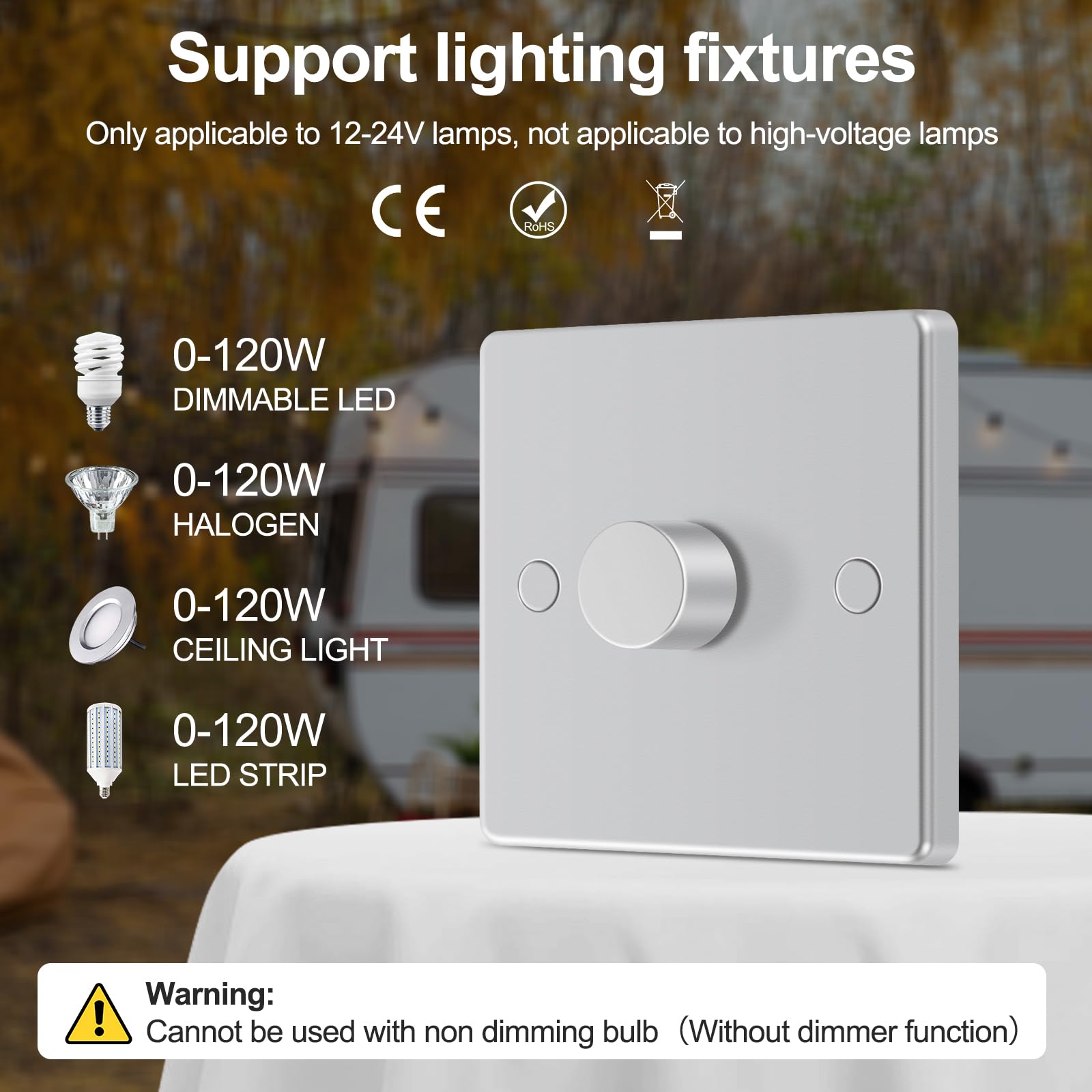 VIPMOON DC 12V-24V LED Dimmer Switch, Push ON/OFF Rotary Dimmer ...