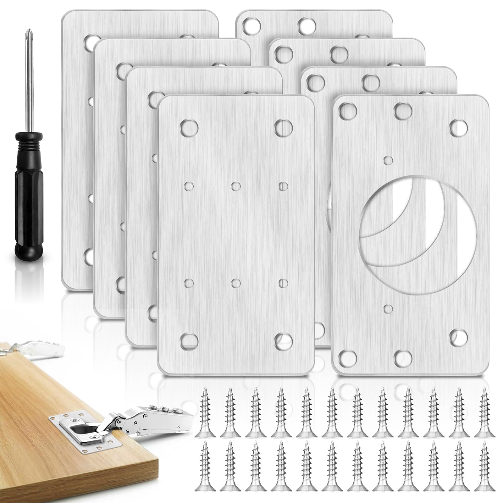 Cabinet Hinge Repair Plate, 8 Pcs Stainless Steel Hinge Repair Brackets ...