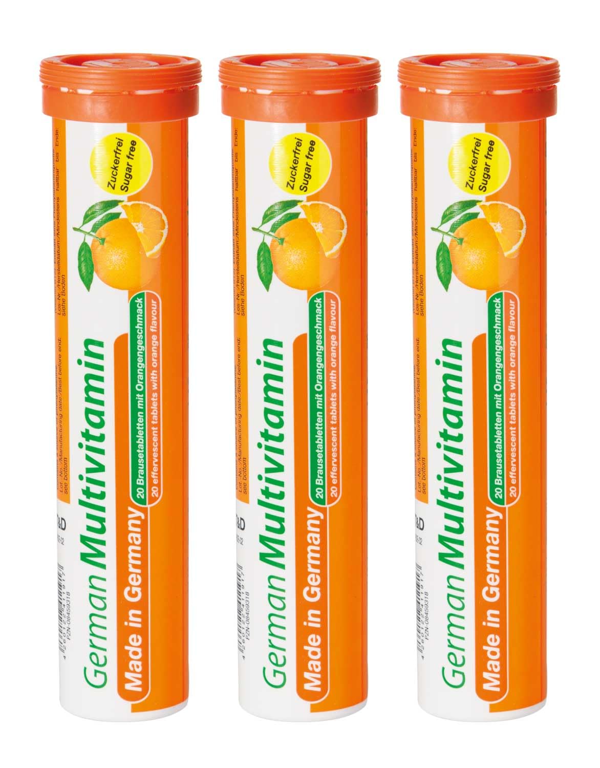 German Multivitamin Brausetabletten 60 Stk. Orangengeschmack - Vitamin C, E, B1, B2, B6, B12 ...