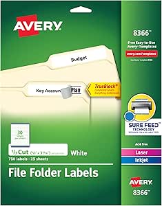 Avery File Folder Labels with Permanent Adhesive, 750 White Labels ...
