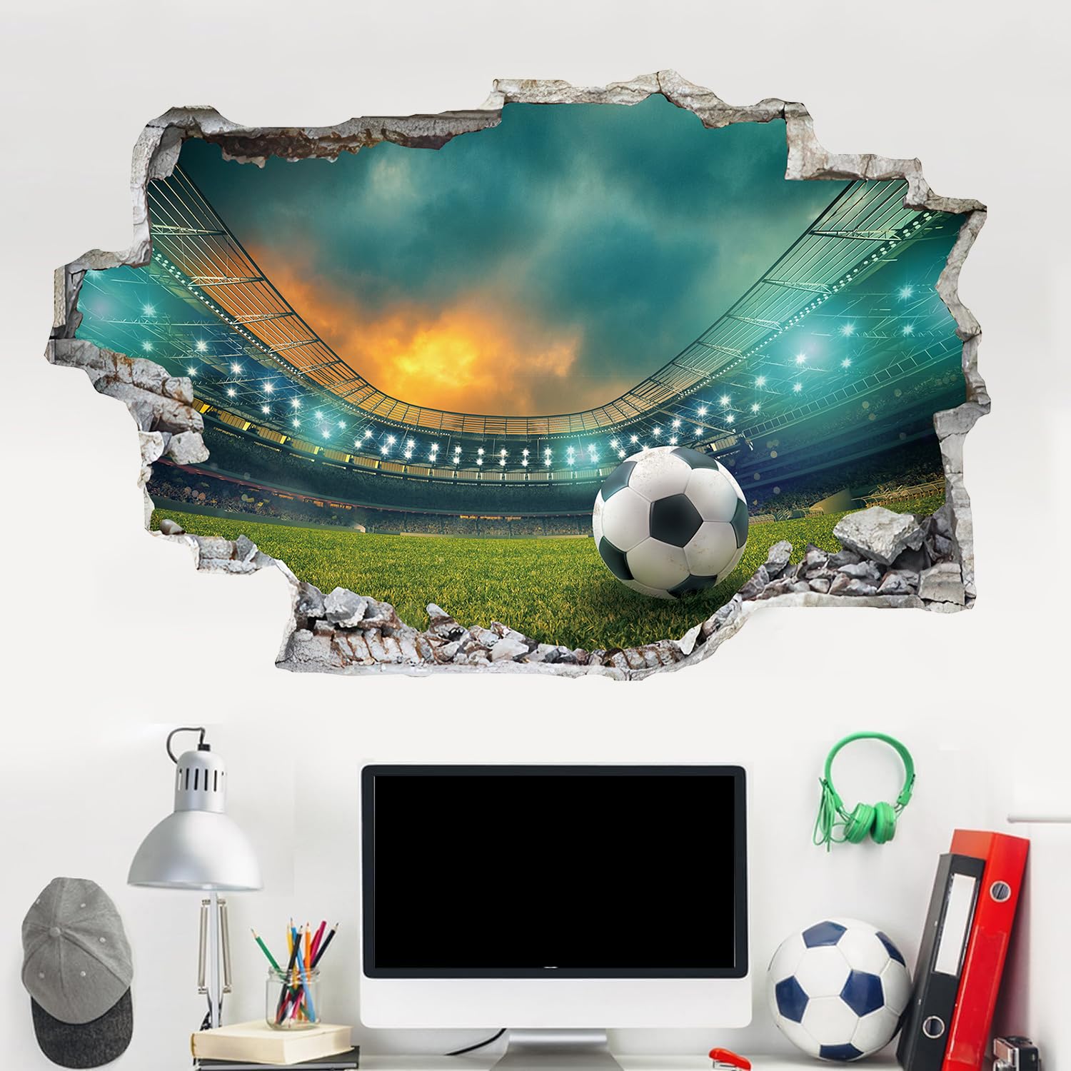 TOARTi 3D Football Wall Stickers,3D Football Field Broken Wall Stickers ...