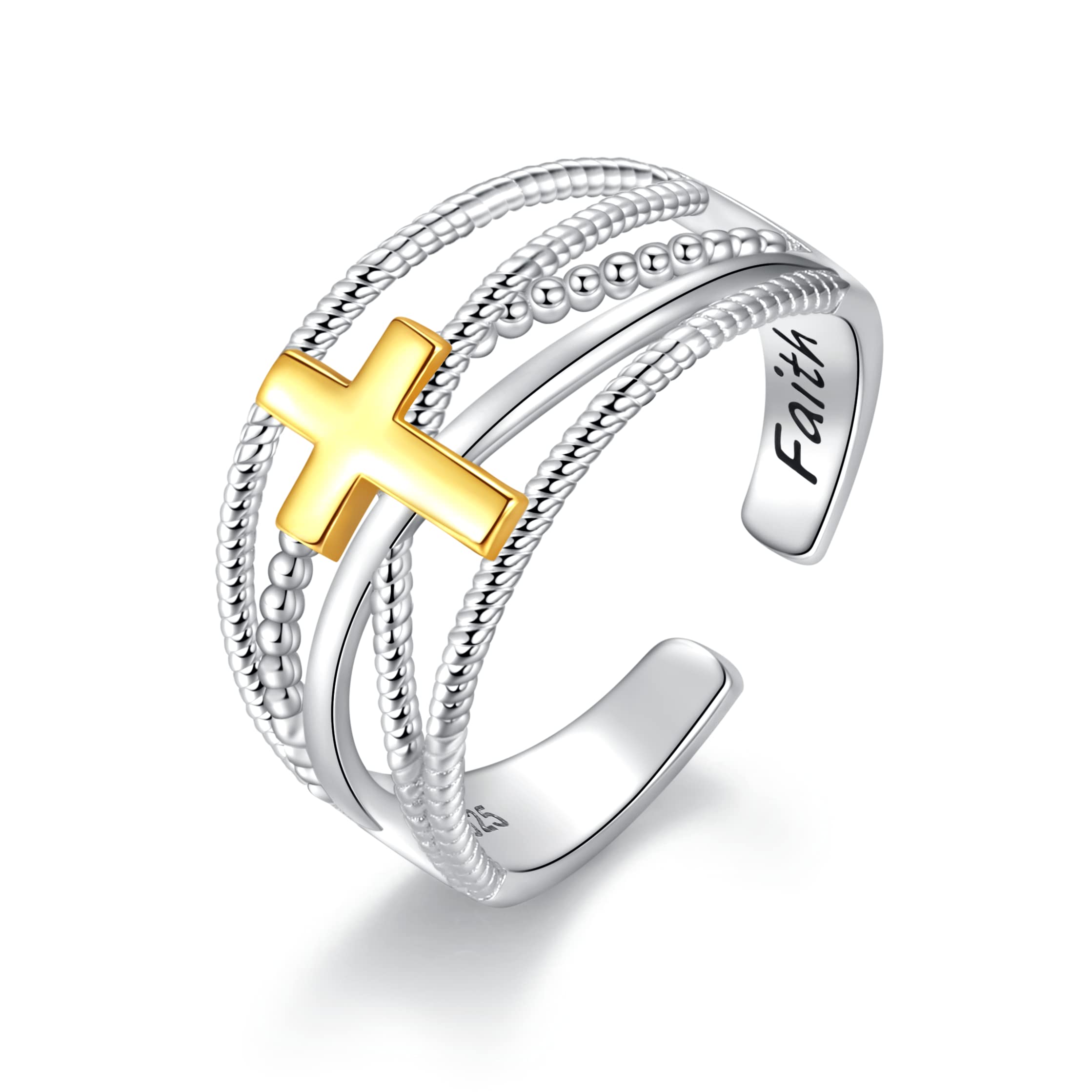 Amazon.com: APOTIE Sterling Silver Cross Wrap Ring - S925 Faith Adjustable Ring Jewelry ...