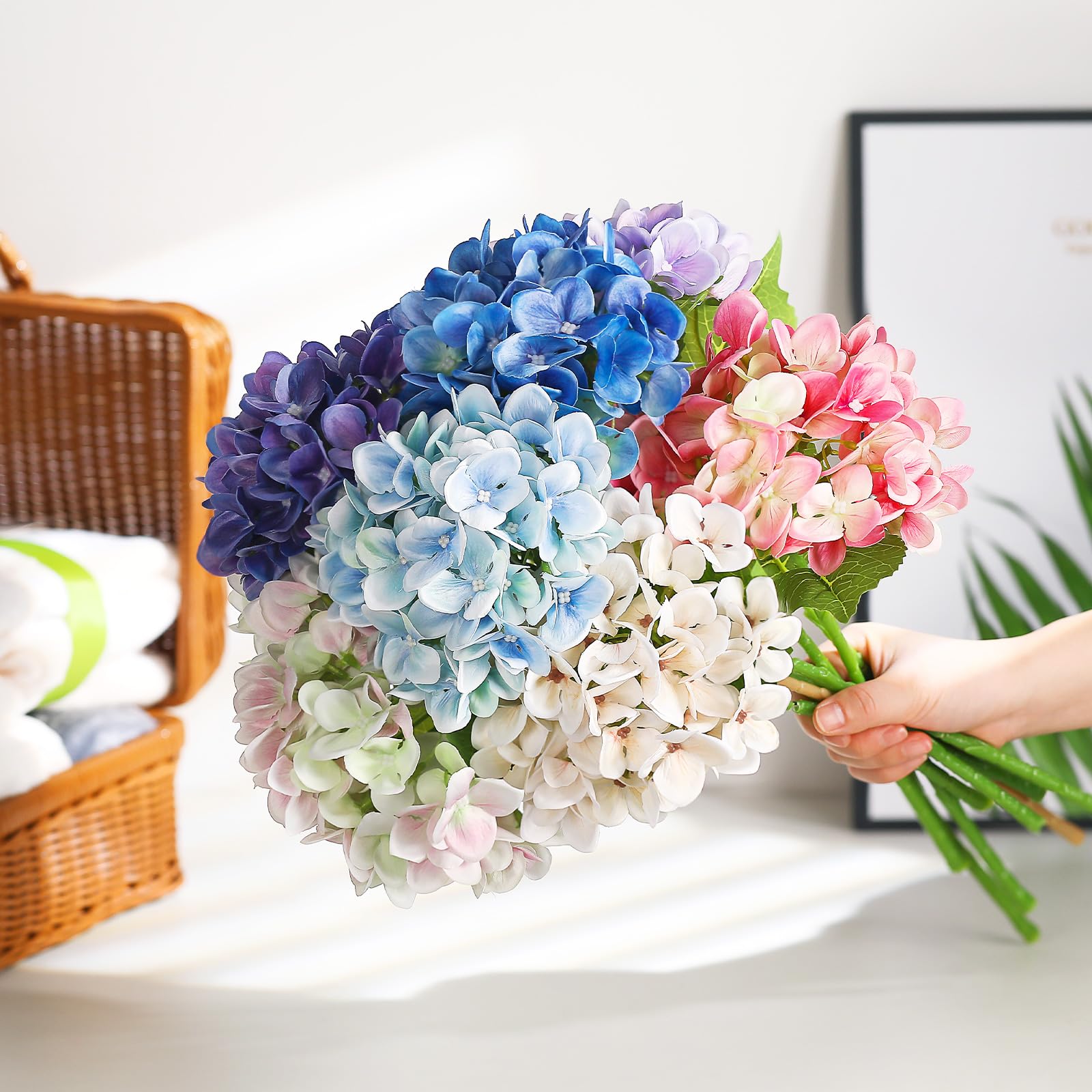 Amazon.com: Daifunli 8 Pcs Artificial Hydrangea Flowers Fake Faux Silk ...