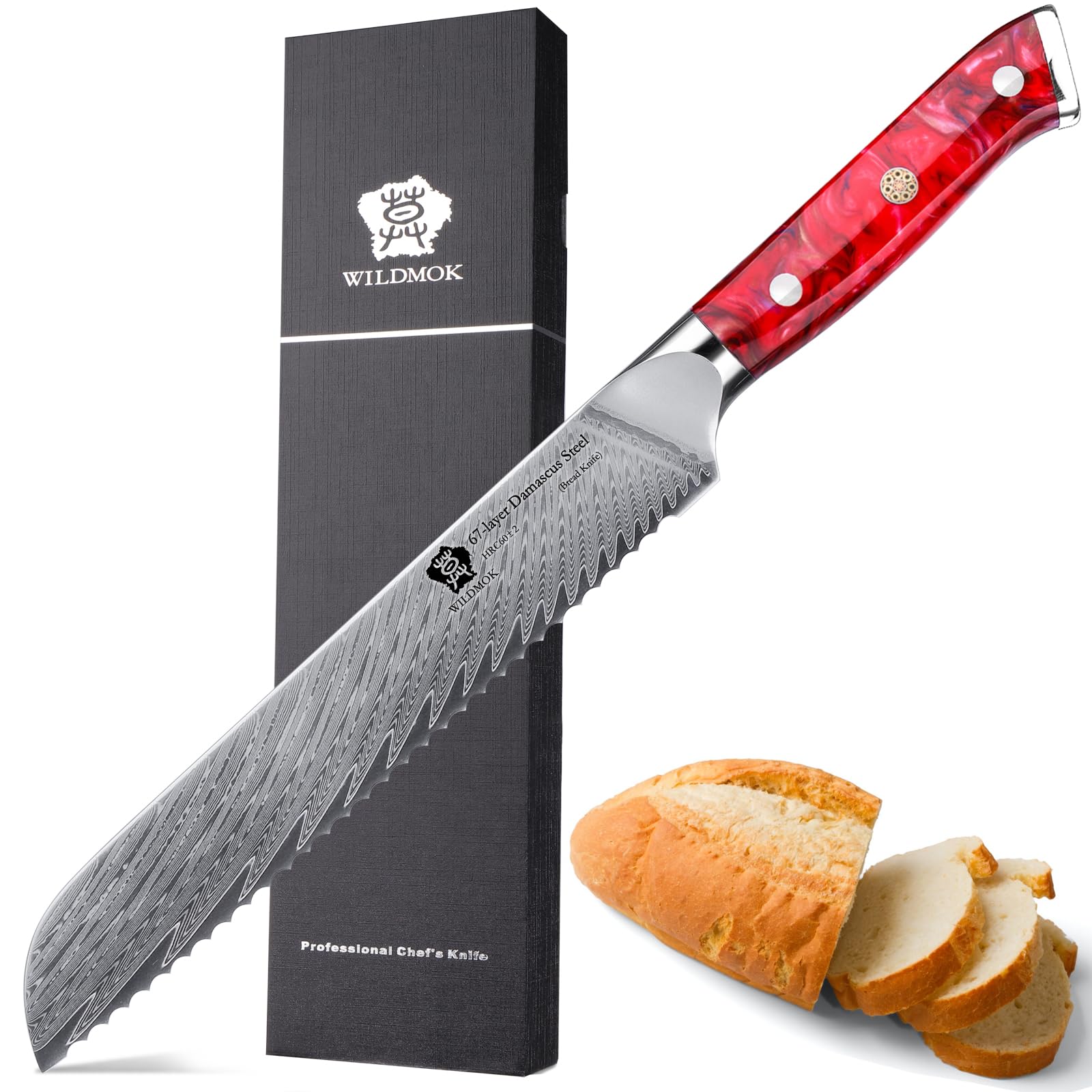 Amazon.com: WILDMOK Serrated Bread Knife 8 inch, Damascus Steel Bread Knife, 67-Layer Japanese ...