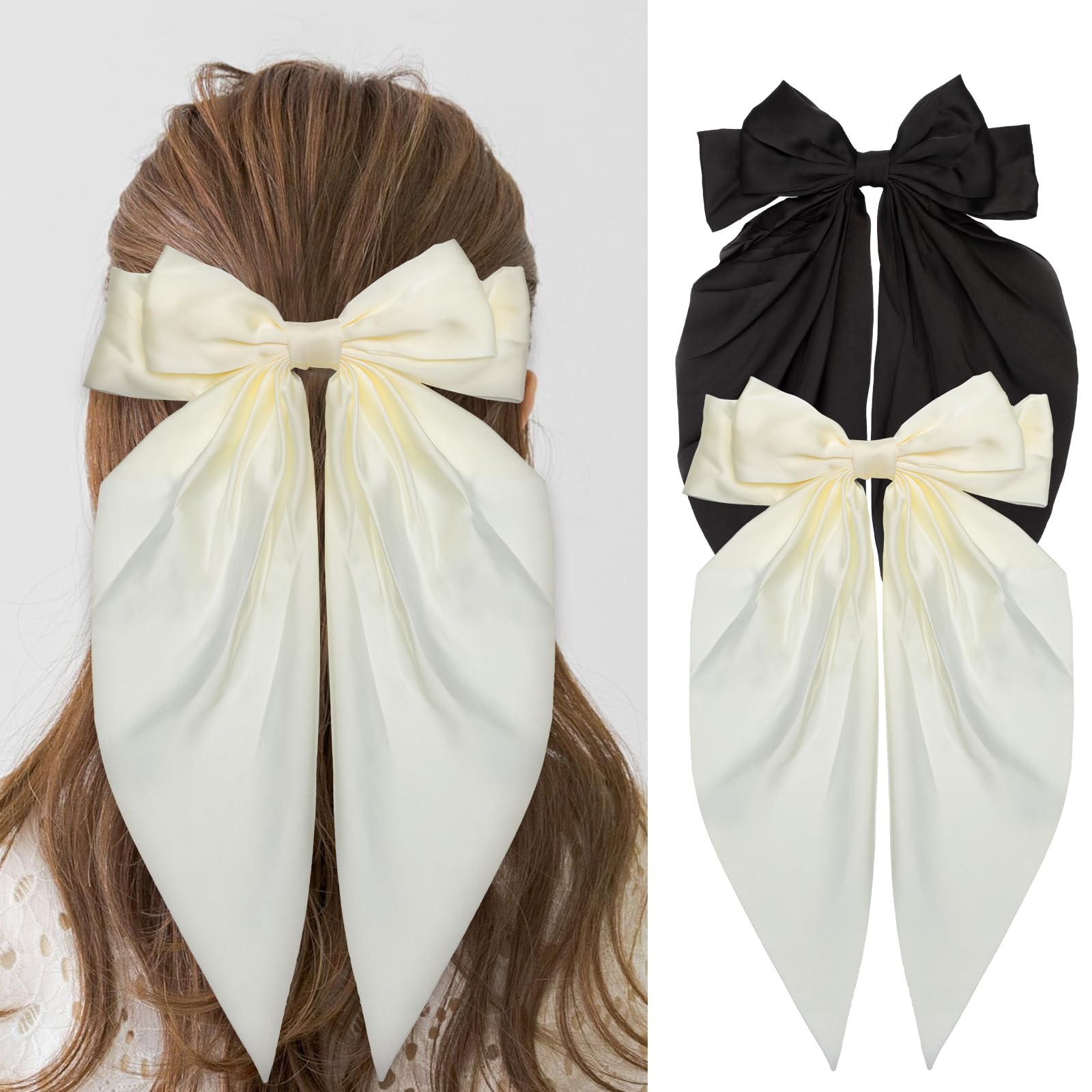 Amazon.com : Silky Satin Hair Bows 2Pcs Big Hair Bows for Women Girls ...