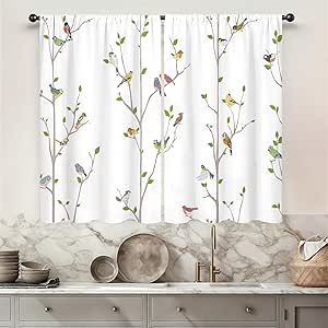 Amazon.com: Famiffty Bird on Tree Branch Kitchen Curtains 27.5W X 39L ...