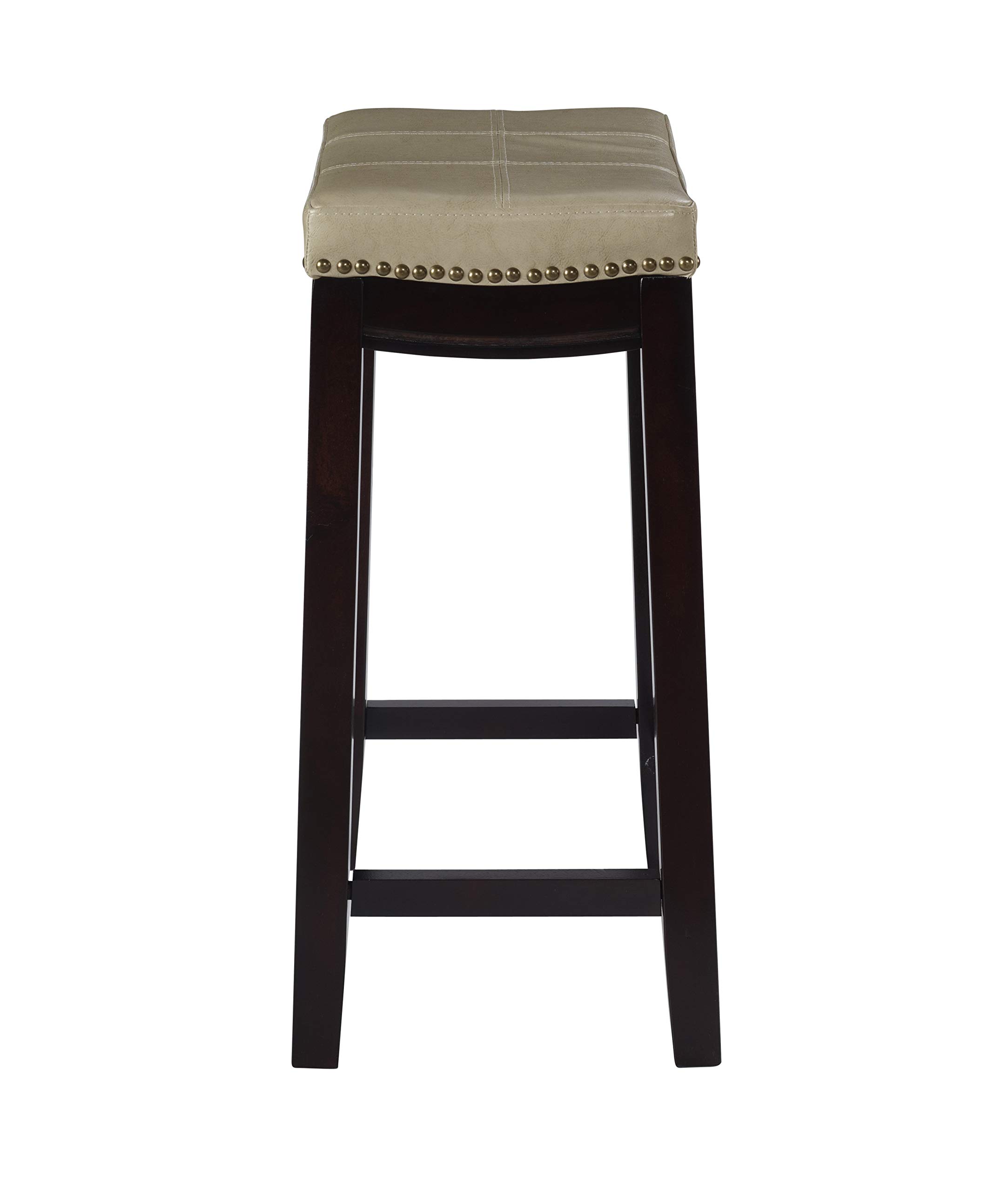 Linon Claridge Backless Counter Stool Beige Faux Leather Wood Frame in ...