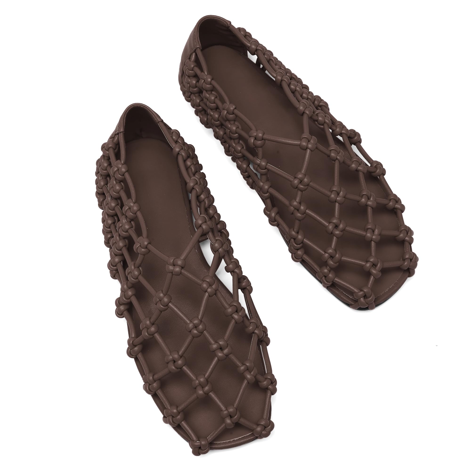 Snapklik.com : Brown Jelly Mesh Ballet Flats For Women Woven Hollow ...