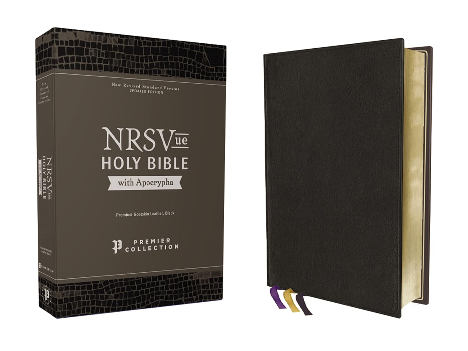 NRSVue, Holy Bible with Apocrypha, Premium Goatskin Leather, Black ...