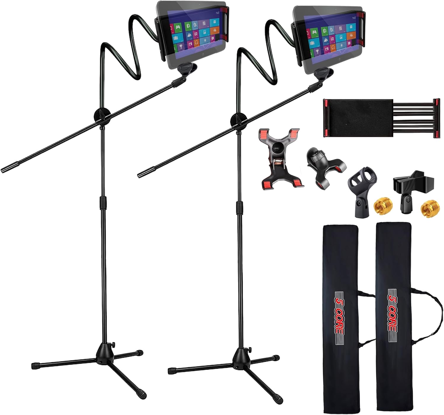 Amazon.com: 5 CORE Mic Stand Pair with Tablet and Phone Holder ...
