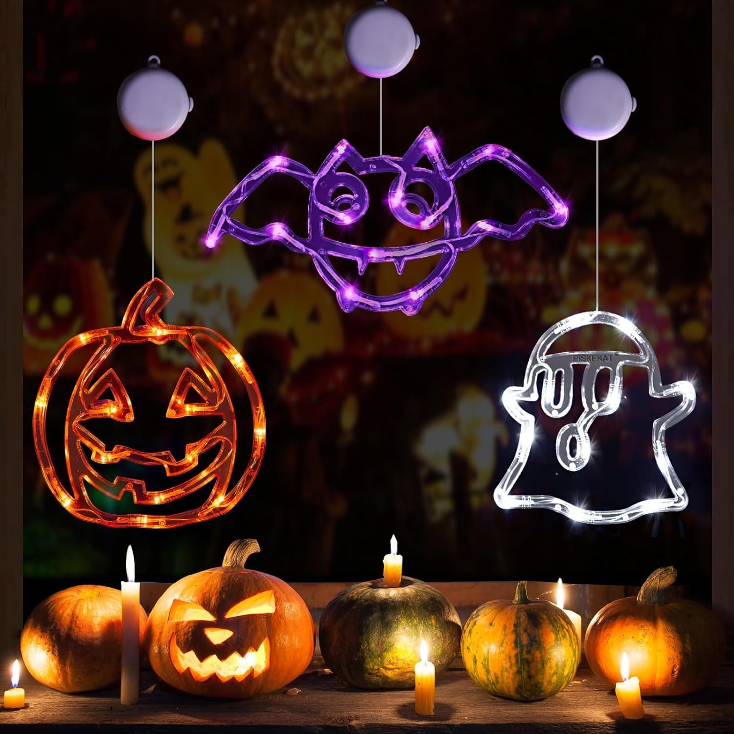 Amazon.com: Retisee 3 Pcs Halloween Window Lights Orange Pumpkin White ...