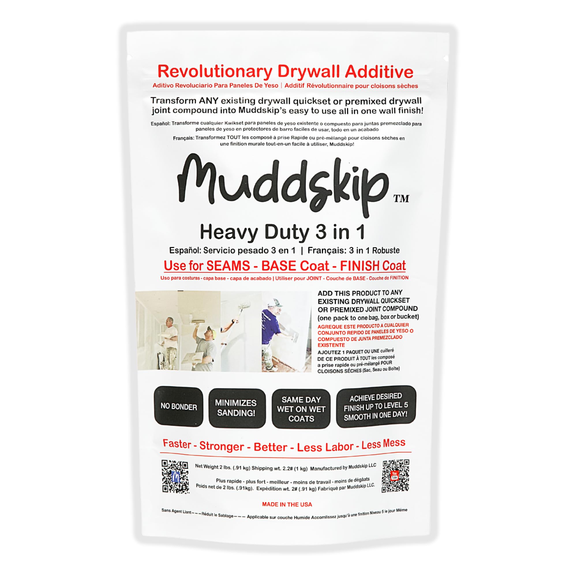 Amazon.com: Muddskip Heavy Duty 3 in 1 Drywall Additive for Seams, Base ...