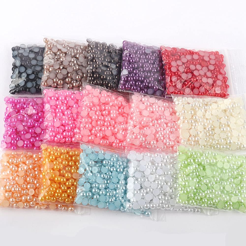 Amazon.com: 9000pcs Mixed 15Color Half Pearl Bead 4mm Flat Back Gem ...