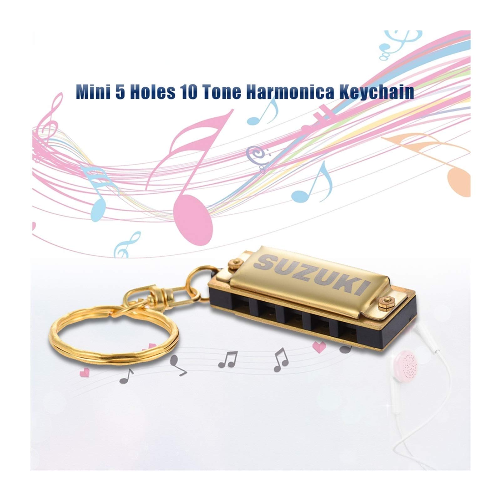Snapklik.com : Suzuki Harmonica Mini 5 Holes 10 Tone Harmonica Keychain Key Of C Golden Woodwind ...
