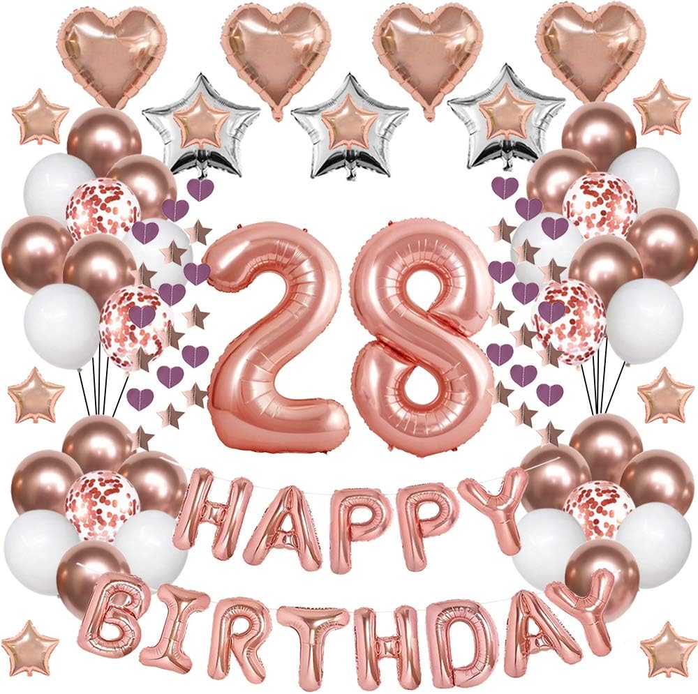 Amazon.com: 28th Rose Gold Birthday Decorations,28th Birthday Balloons ...