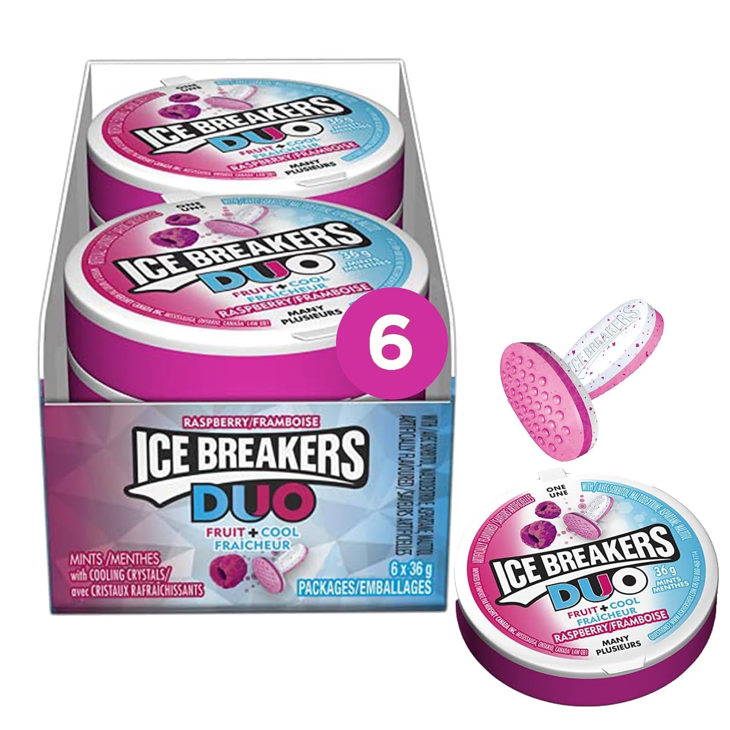 Amazon.com : Ice Breakers Duo Raspberry Mints, 1.5oz. 36g(Pack of 6 ...