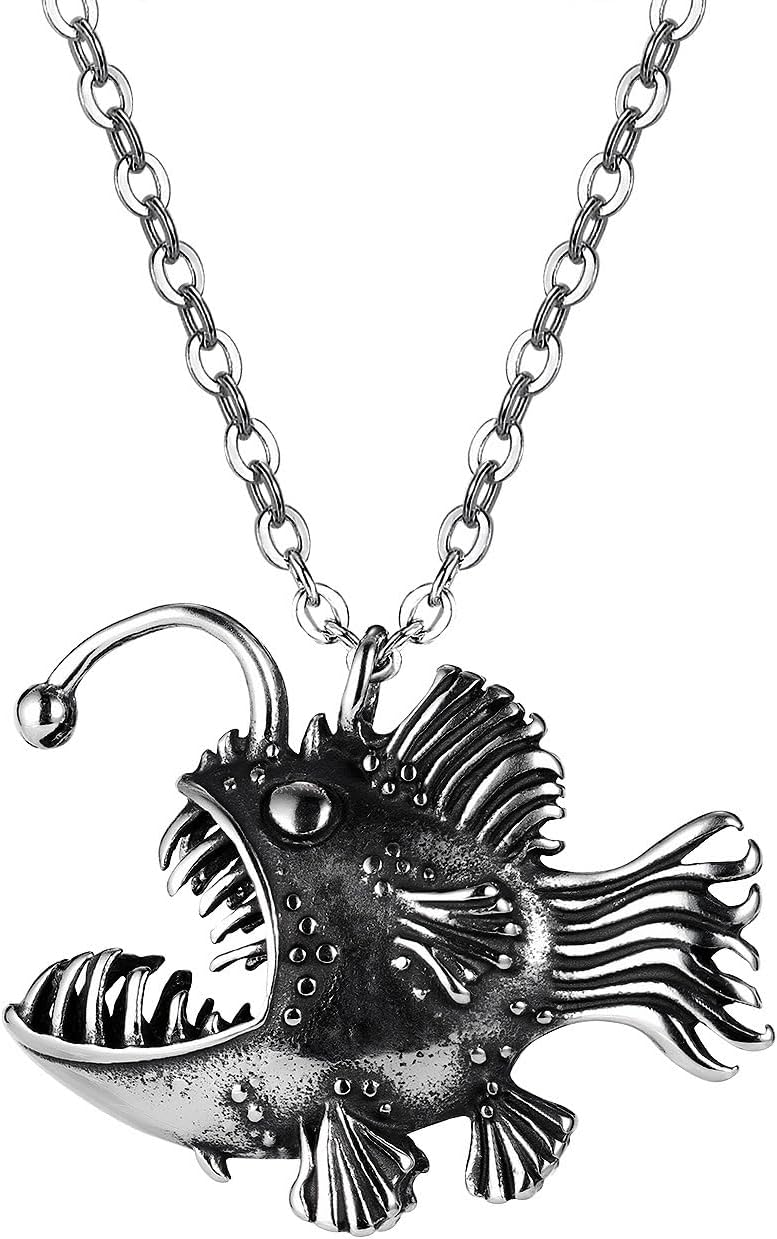JAJAFOOK Angler Fish Stainless Steel Necklace Seadevil Nautical Pirate ...