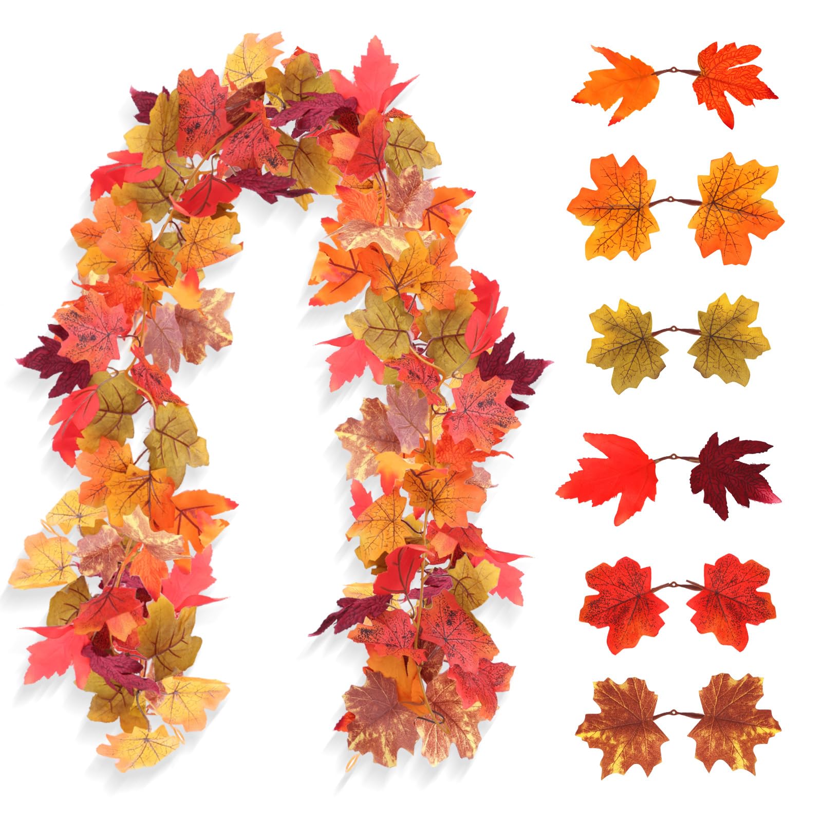 2 Pack Fall Maple Leaf Garland,5.7ft/Piece Artificial Flowers Maple ...