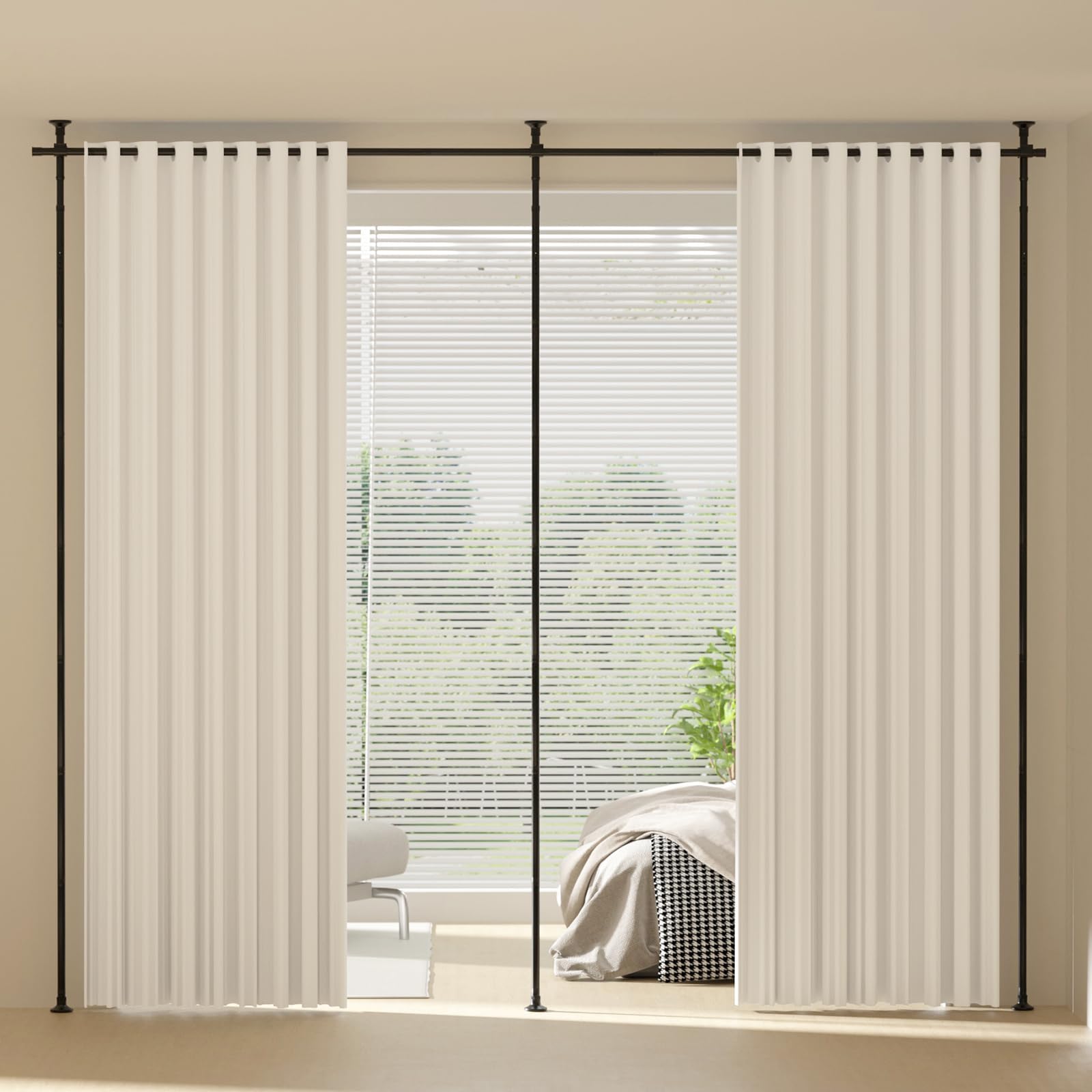 SMONTER Room Divider Curtain Rod, No Drilling Tension Rods for Space ...