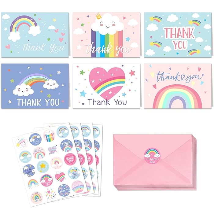Buy 24 PCS Rainbow Thank You Cards With Envelopes and Stickers for ...