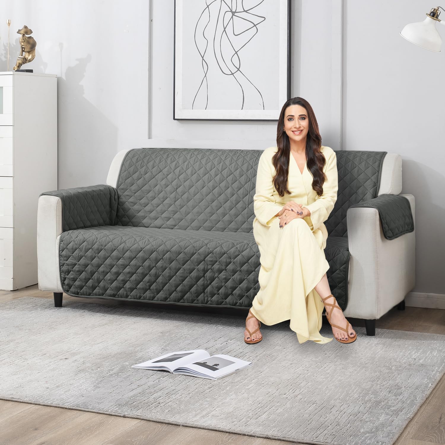 HOKIPO 'UrbanQuilt' 3 Seater Quilted Polyester Sofa Cover Mat, 170x184 ...