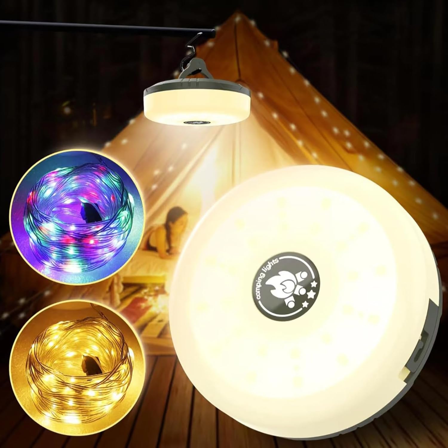 Amazon.com: Camping String Lights, 4 in 1 Outdoor String Lights with 8 ...