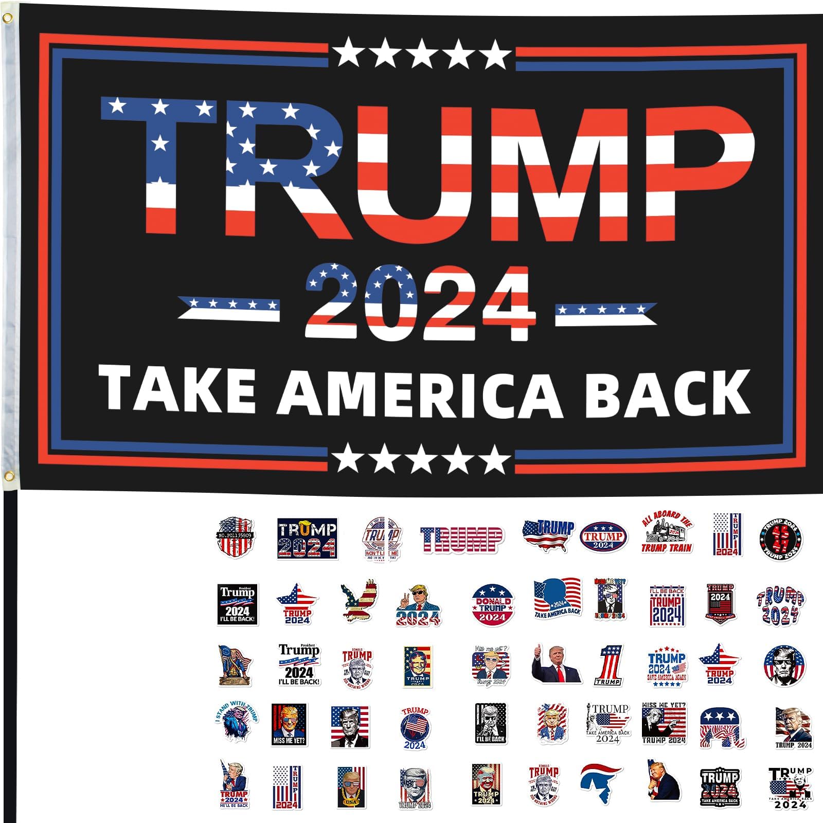 Amazon.com : Poolfind Trump 2024 Flag and 50 Pcs Stickers- Take Back ...