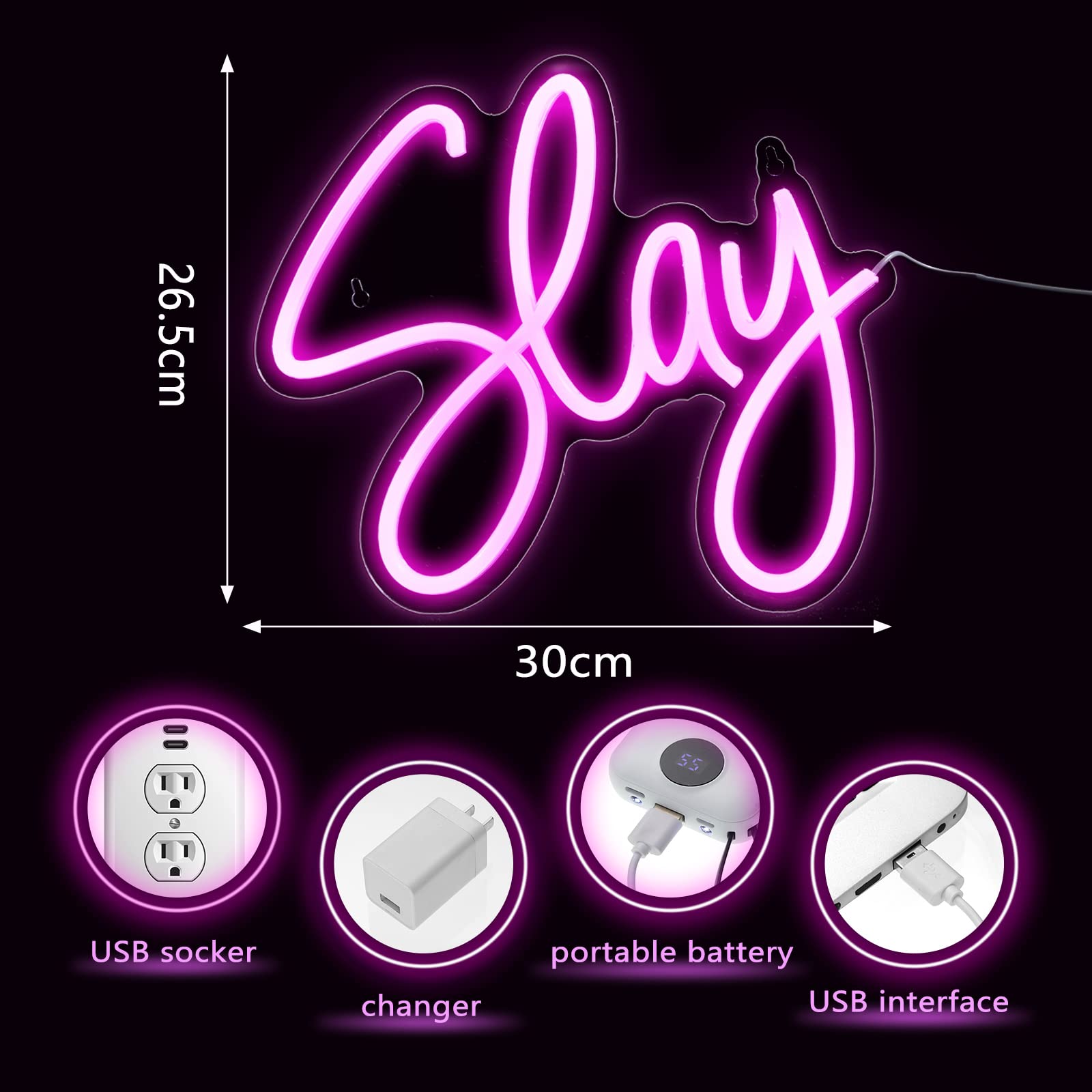 Snapklik.com : Riakrum Slay Neon Sign Christmas Pink White LED Light Up ...