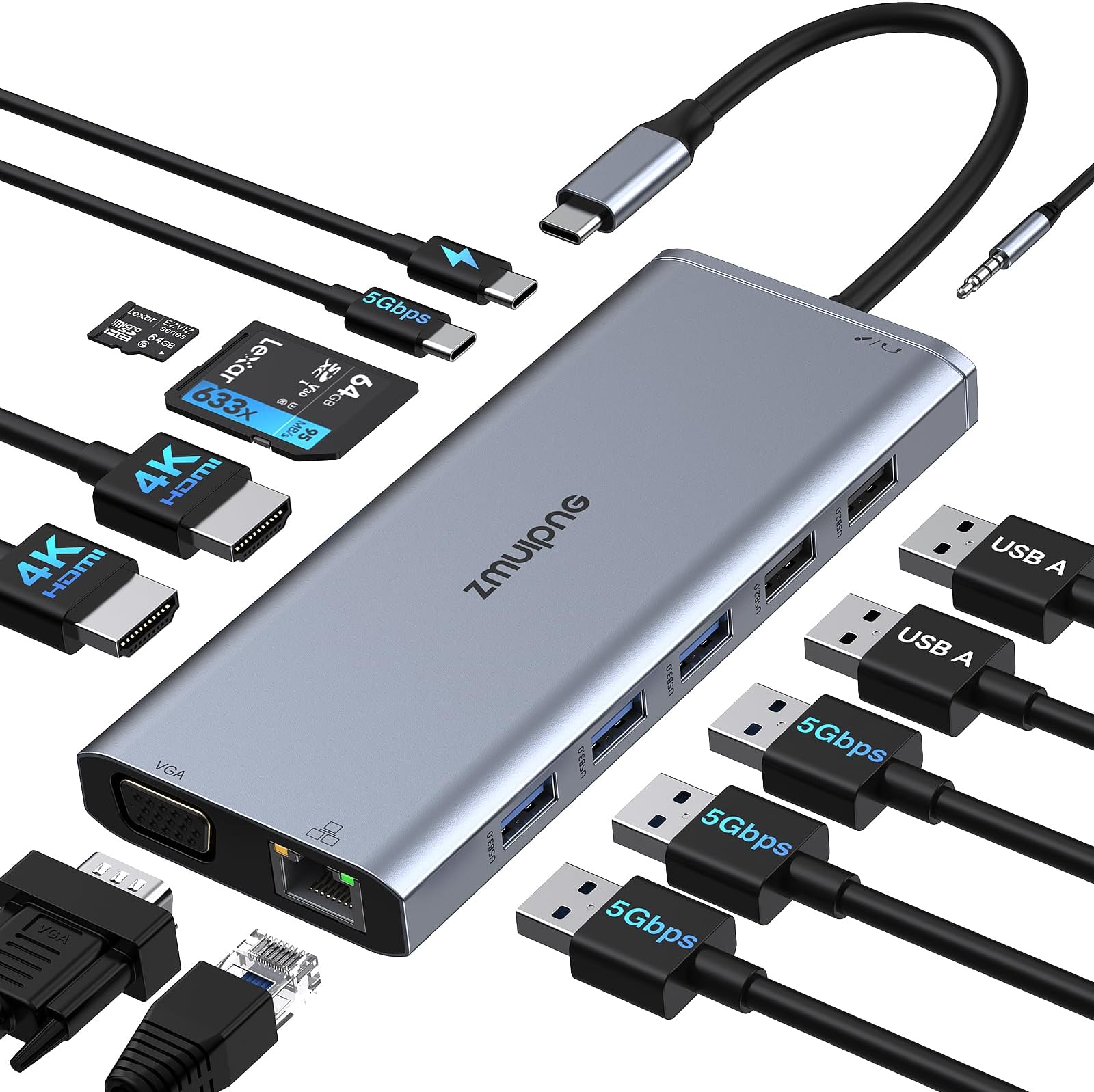 Docking Station Dual Monitor for Dell HP, Thunderbolt 3/4 Dock USB C ...