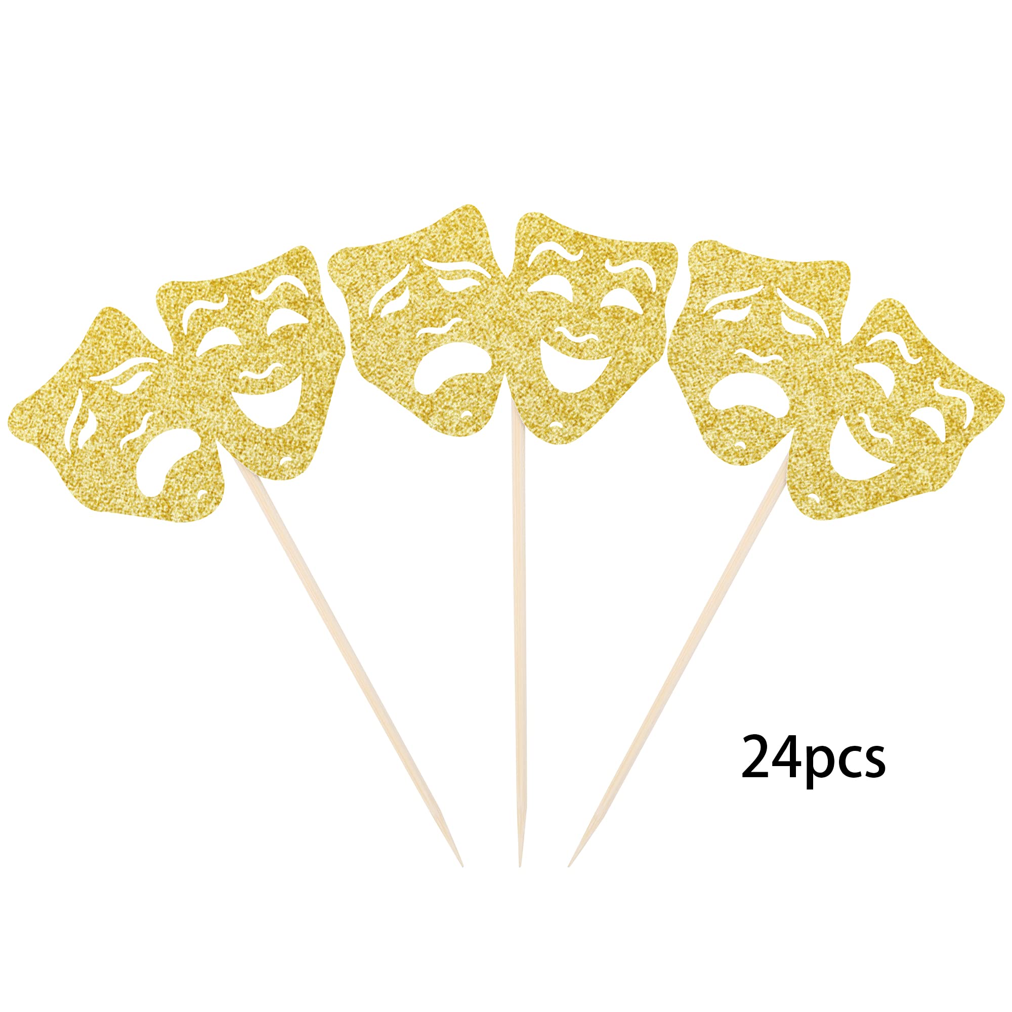 Snapklik.com : 24 PCS Theatrical Mask Cupcake Toppers Gold Glitter ...