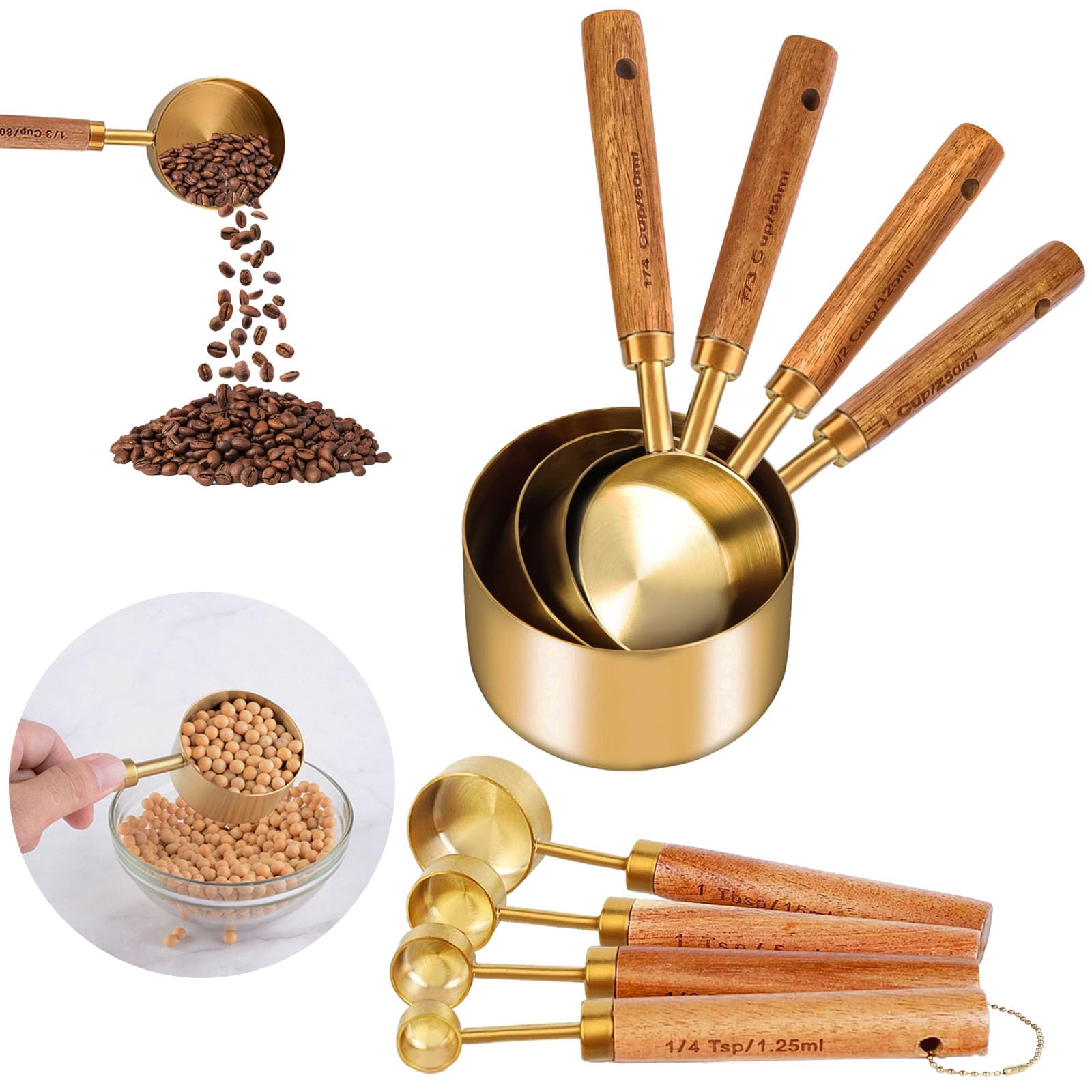 Amazon.com: NDSWKR 8 Piece Gold Measuring Cups and Spoons Set, Fragrant ...