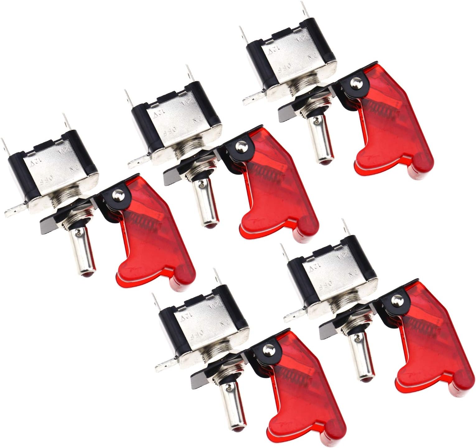 Nilight 90014E Heavy Duty Rocker Toggle Switch 12V 20A Red Cover SPST ...