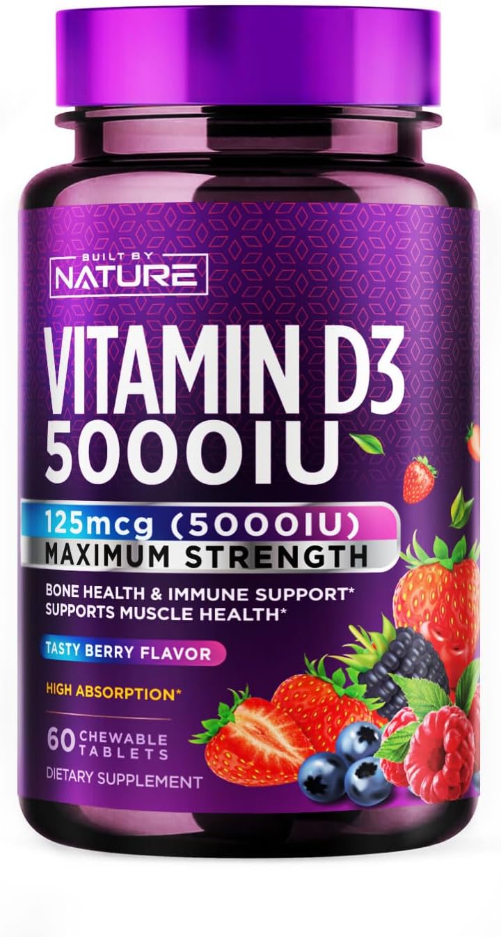 Amazon.com: Built by Nature Chewable Vitamin D3 5000 IU - Vitamin D ...