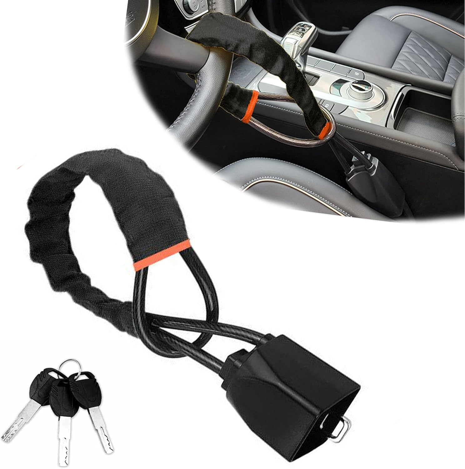 Steering Wheel Lock, Anti-Theft Device with 3 Keys Universal Seat Belt ...