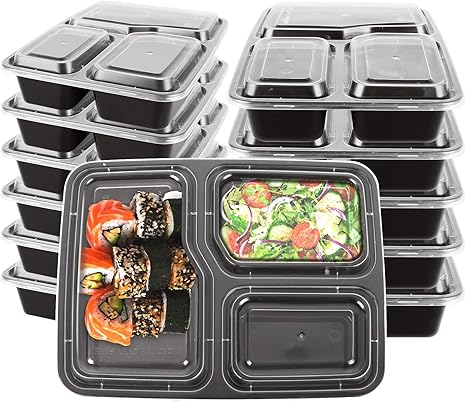 JMIATRY 25 Pack Meal Prep Containers Reusable, 3 Compartment Food Prep ...