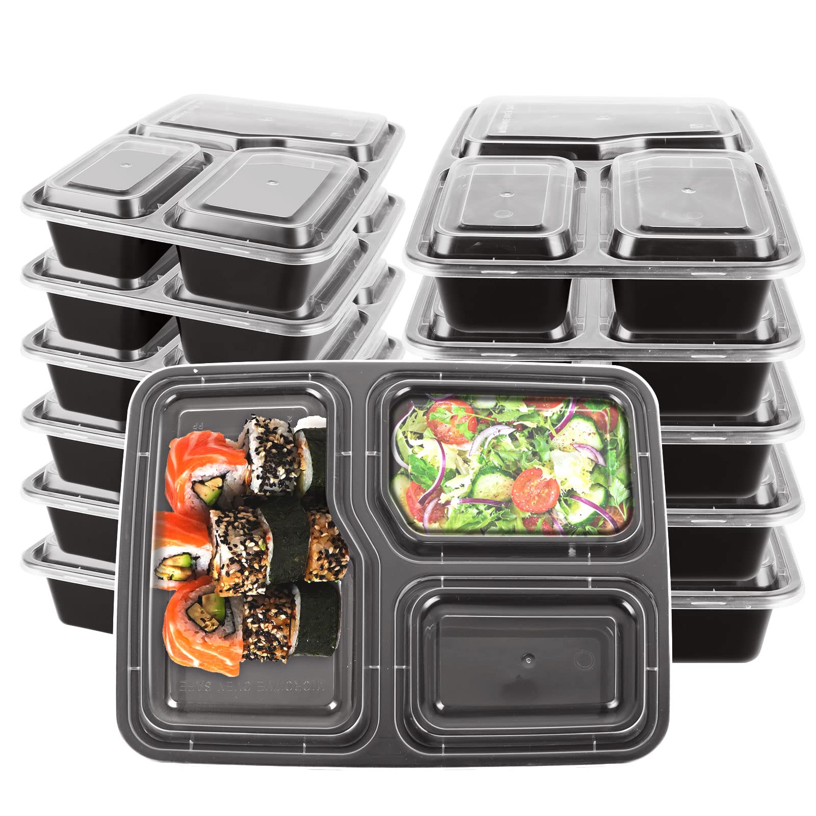 JMIATRY 25 Pack Meal Prep Containers Reusable, 3 Compartment Food Prep ...