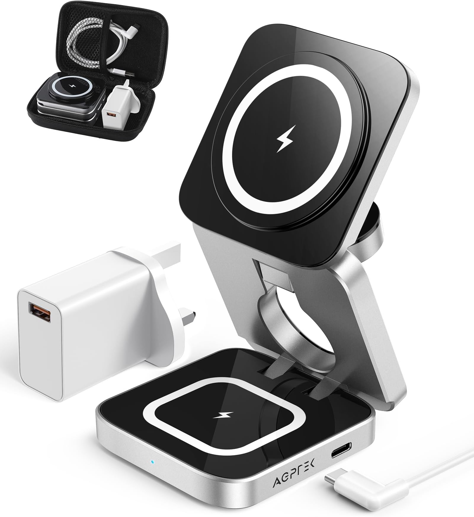 AGPTEK 3 in 1 Wireless Charging Station, Mag -Safe Magnetic Foldable ...