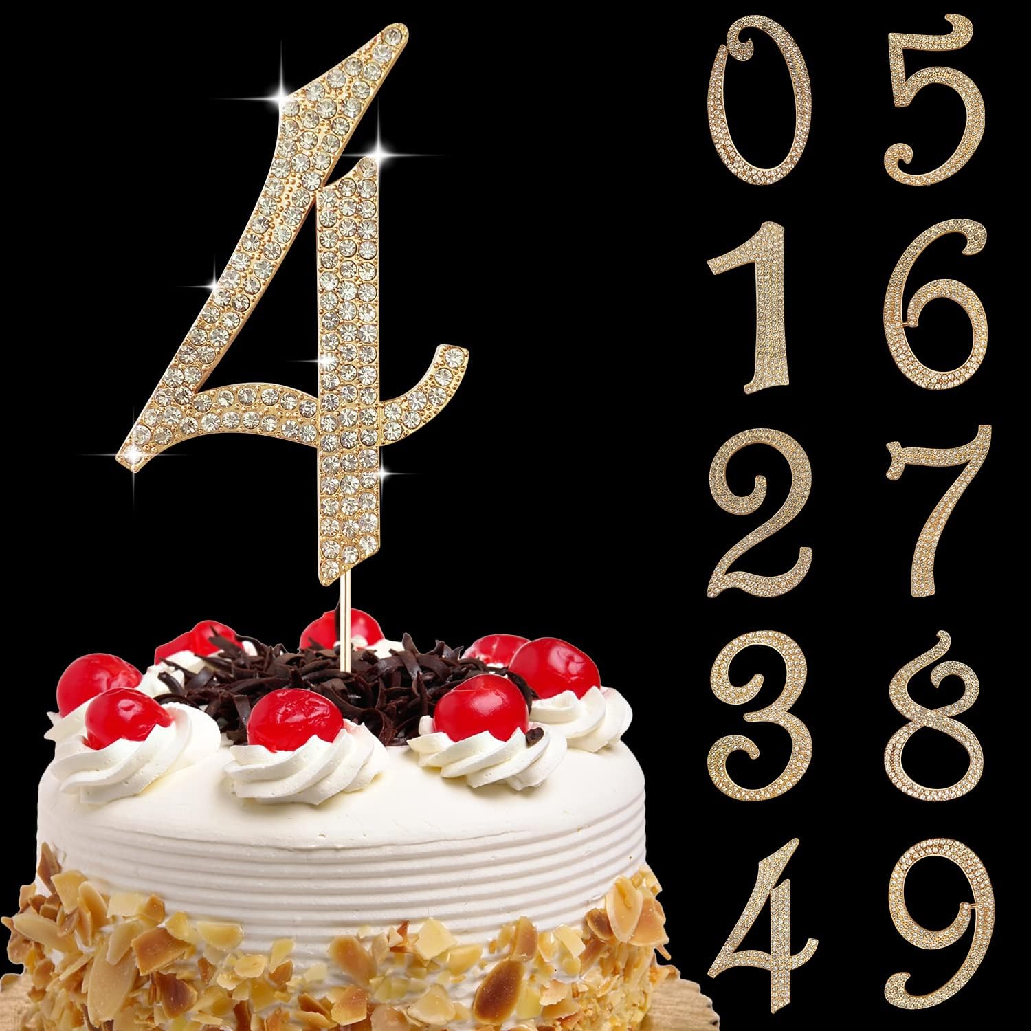 Amazon.com: Becizy Large Number 4 Birthday Cake Topper, Gold Bling ...