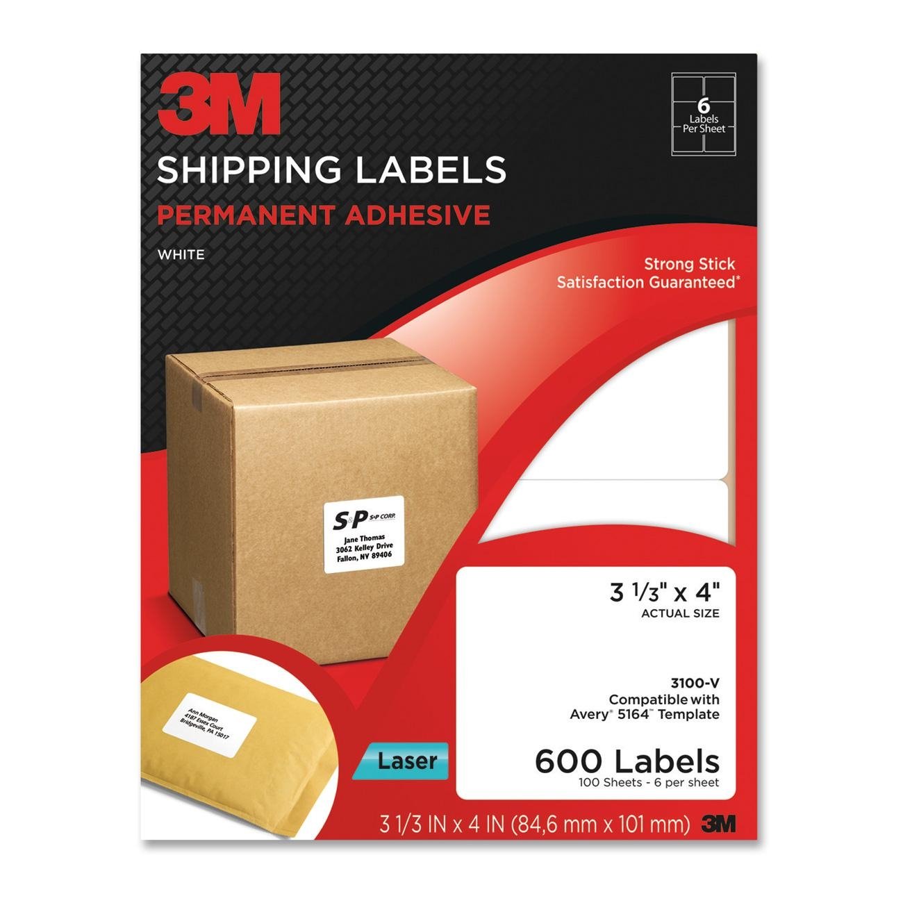 3M Permanent Adhesive Shipping Labels, 3.33 x 4 Inches, White, 600 per ...