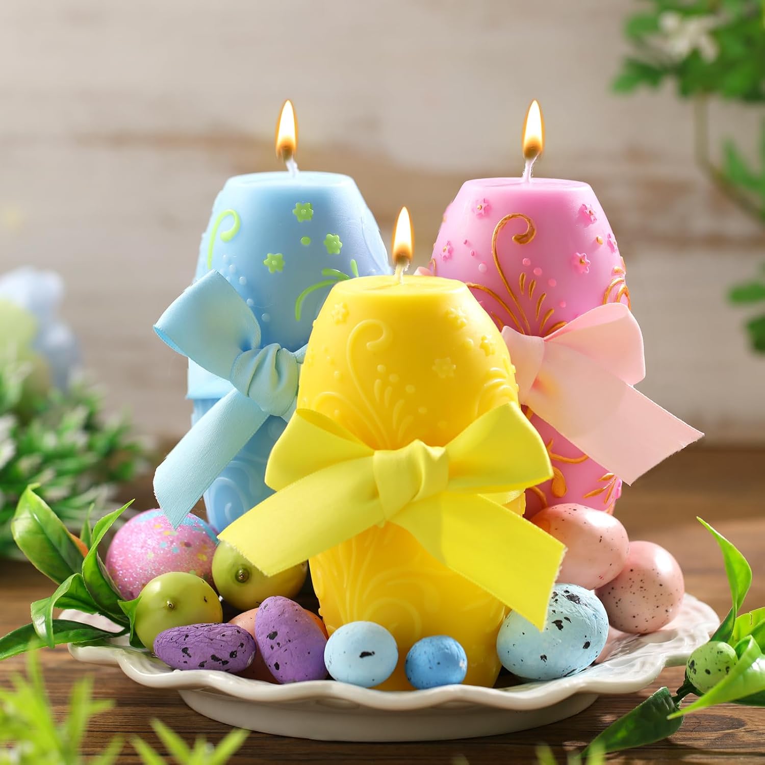 Amazon.com: MTLEE 3 Pcs Easter Egg Candles 3 Color Real Wax Egg Shaped ...
