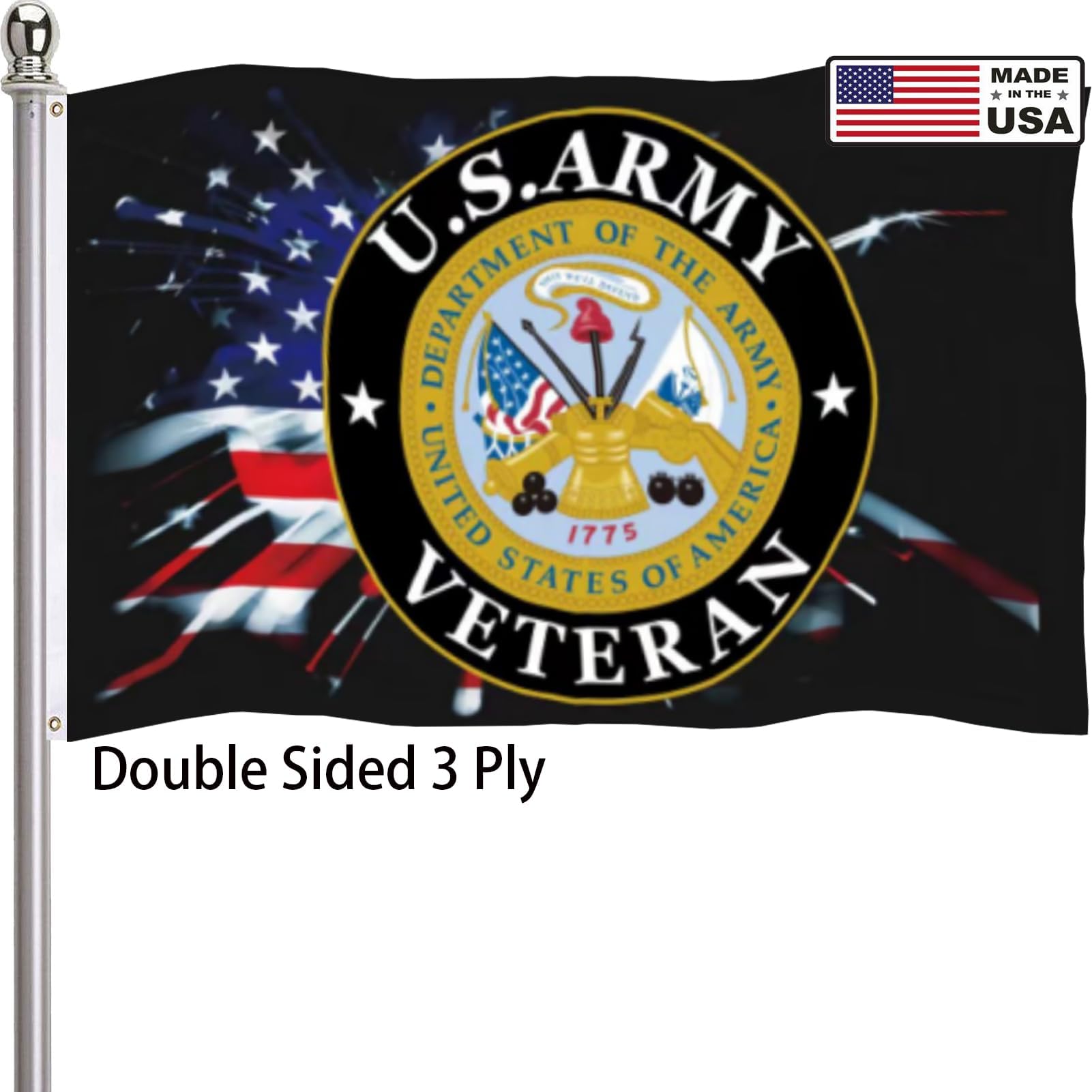 Amazon.com : Army Veteran Emblem Flags 3x5 Outdoor Double Sided- US ...