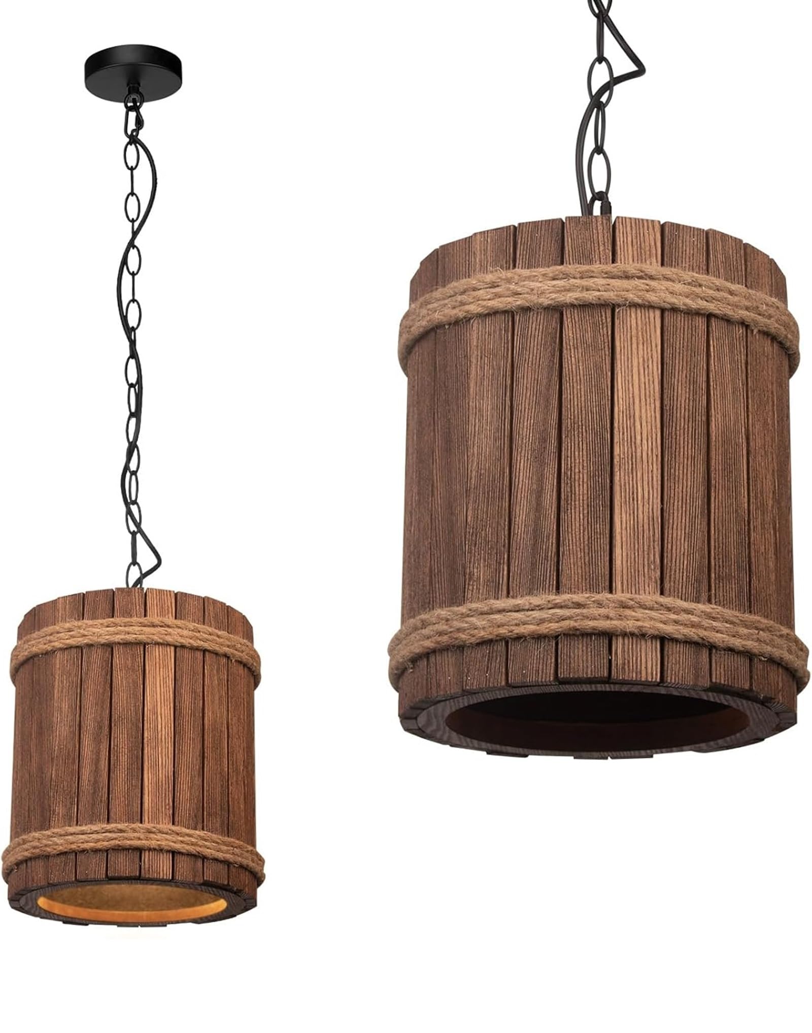 Antique Wood Barrel Pendant Lamp Hanging, Rustic Kitchen Bar Ceiling ...
