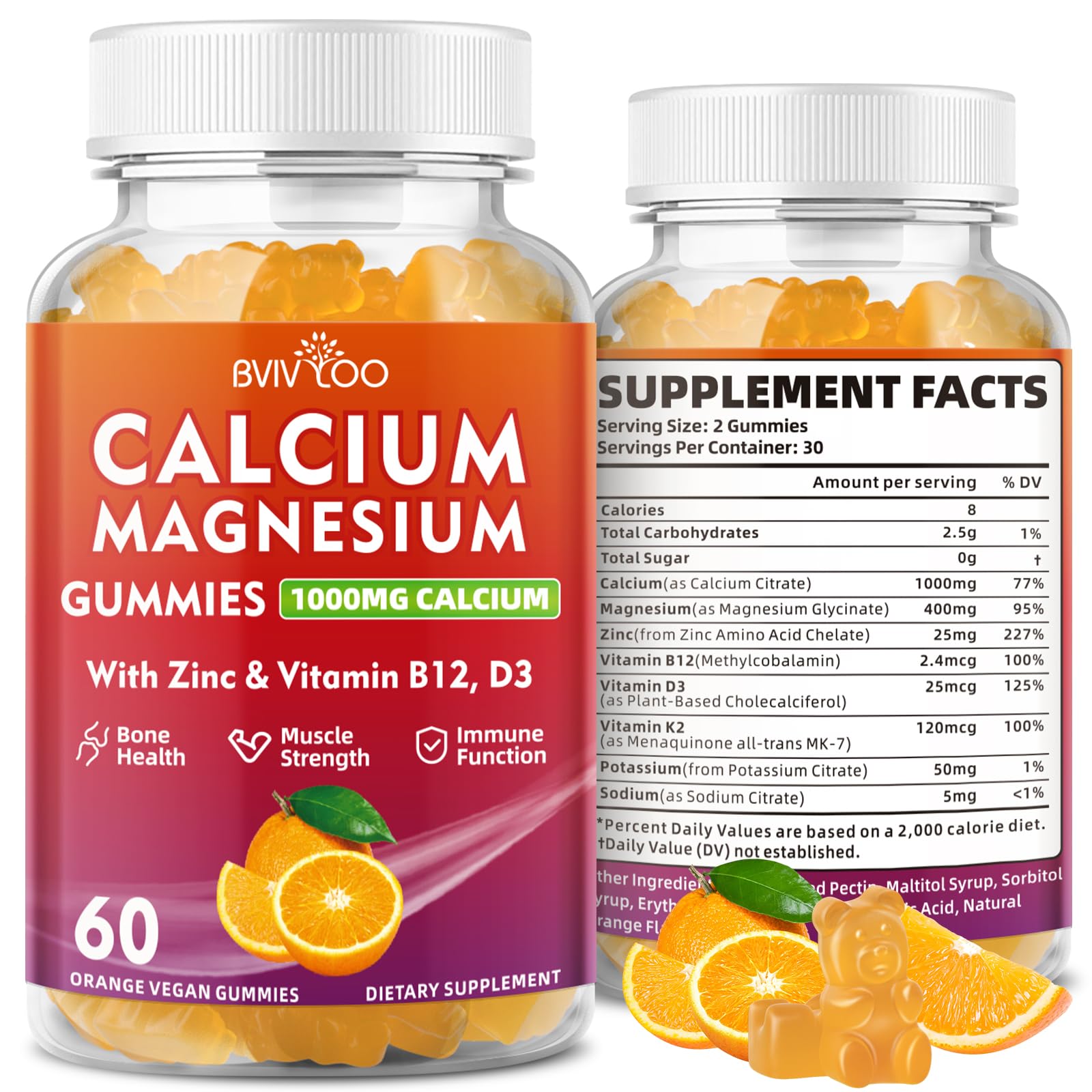 Amazon.com: Calcium Gummies 1000mg with Vitamin D3 K2 & B Complex ...
